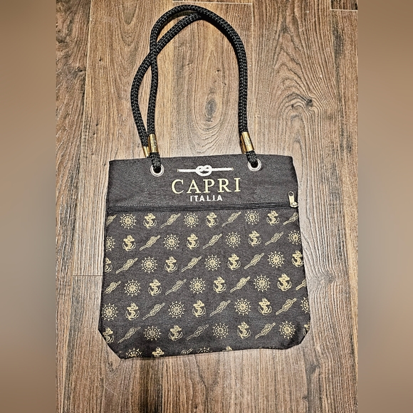 Capri | Bags | Capri Modern Vintage Black And Gold Nautical Anchor Quiet Luxury Tote Bagpurse ...